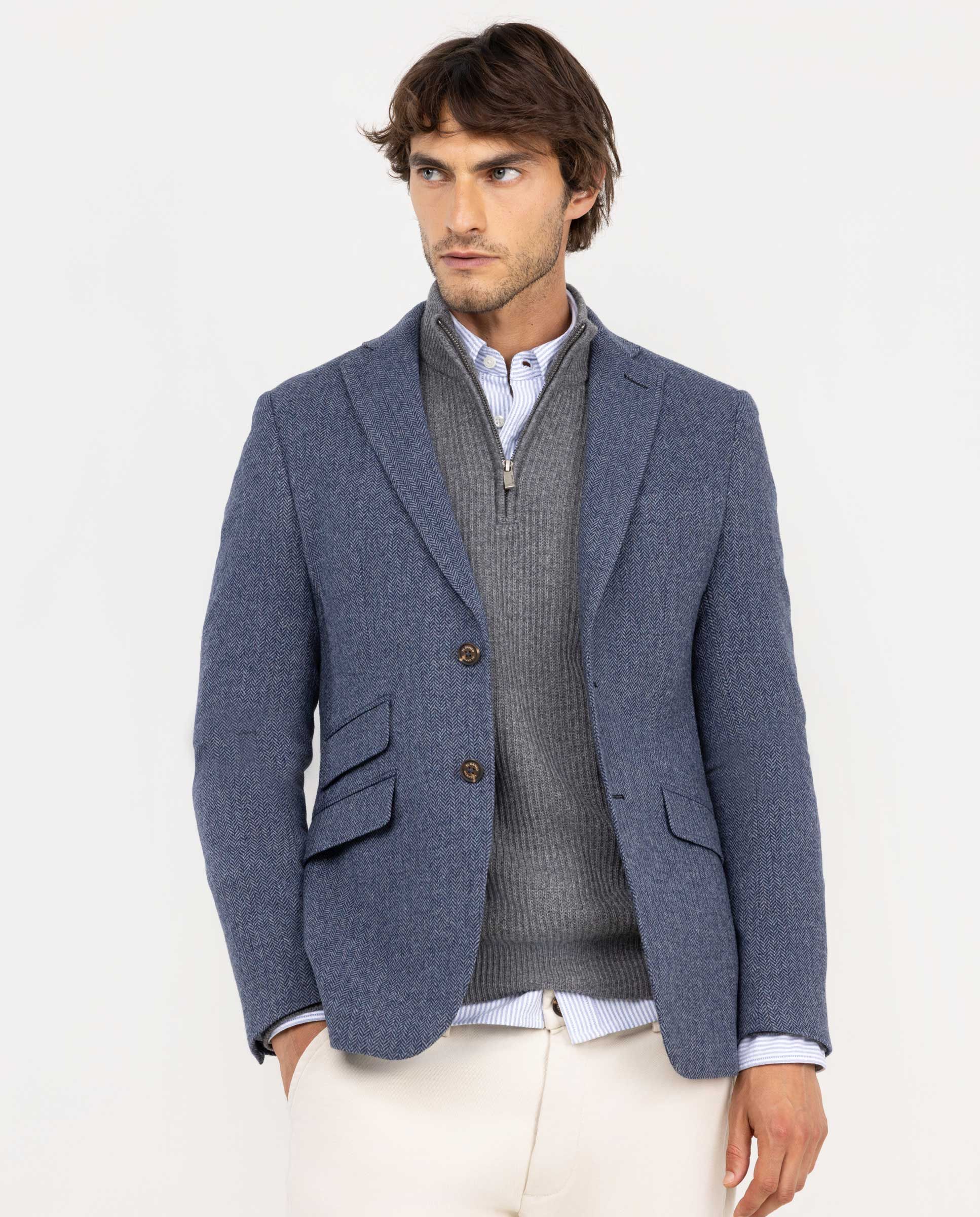 El Ganso® Blue Wool Herringbone Jacket