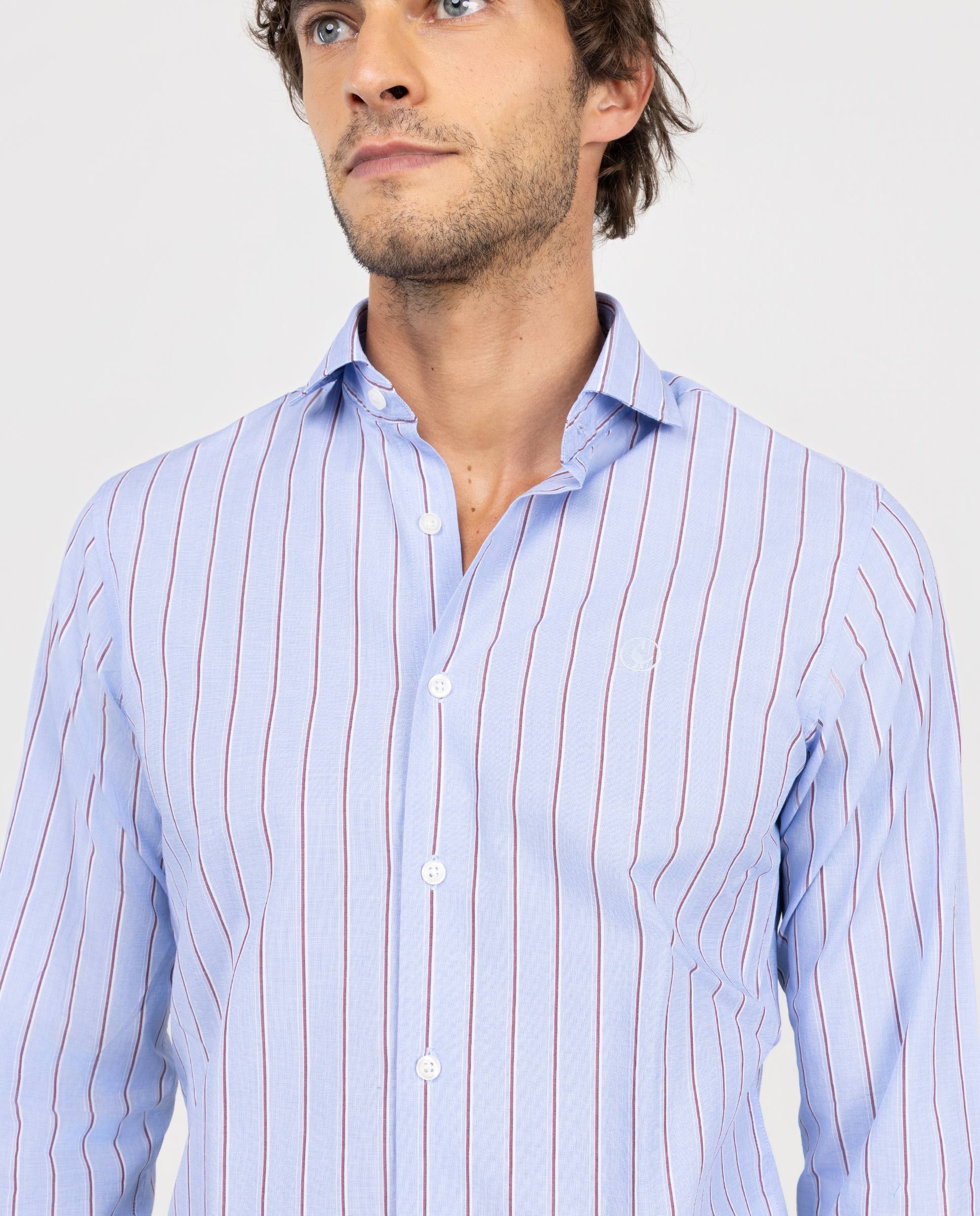 El Ganso® Light Blue Back to Work Poplin Shirt W Maroon Stripe