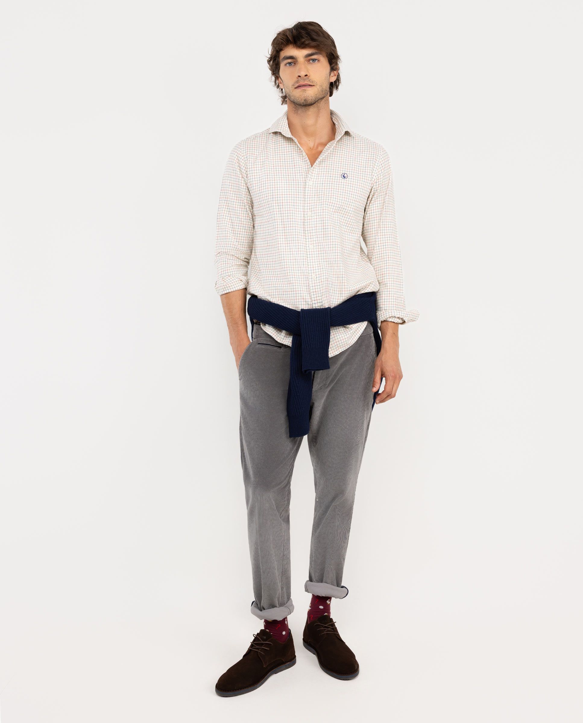 El Ganso® Cream Tattershall Shirt with Mid Blue Trim