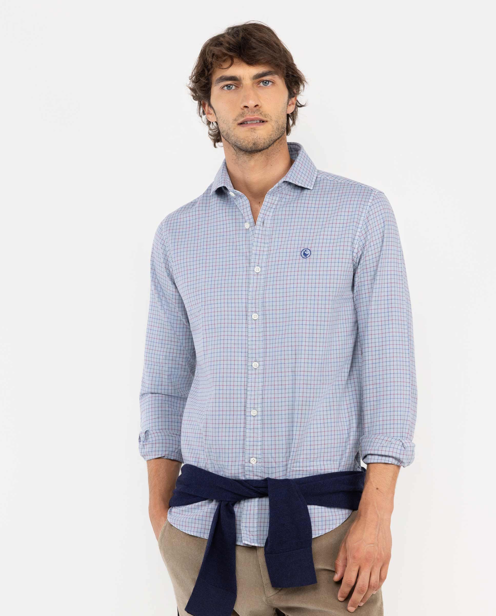 El Ganso® Light Blue Tattershall Shirt with Maroon Trim