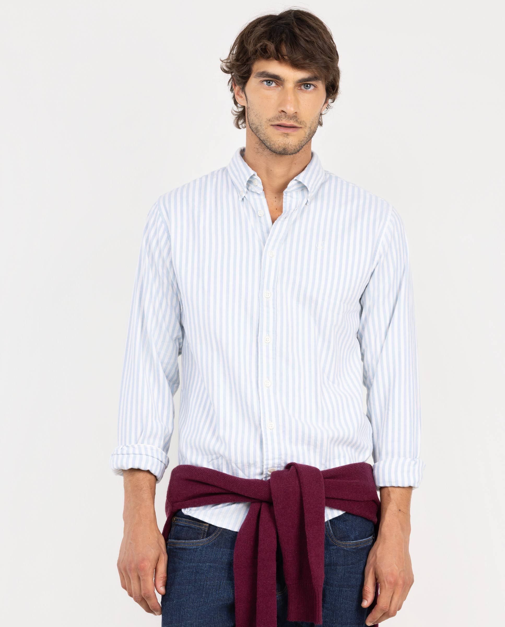 El Ganso® Cream Flannel Shirt W Light Blue Bengal Stripes