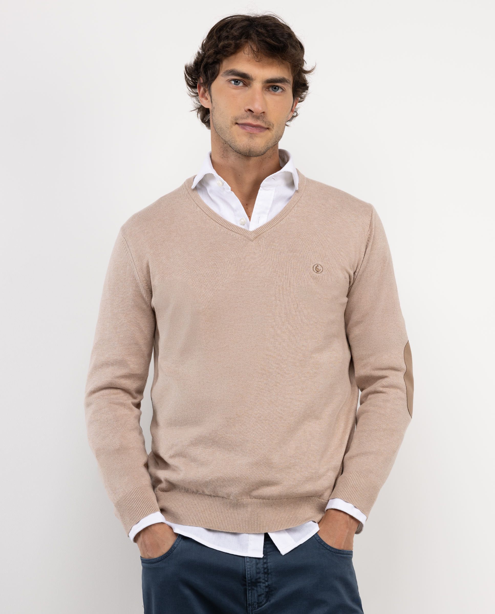 El Ganso® Pull Col V Coudières Beige