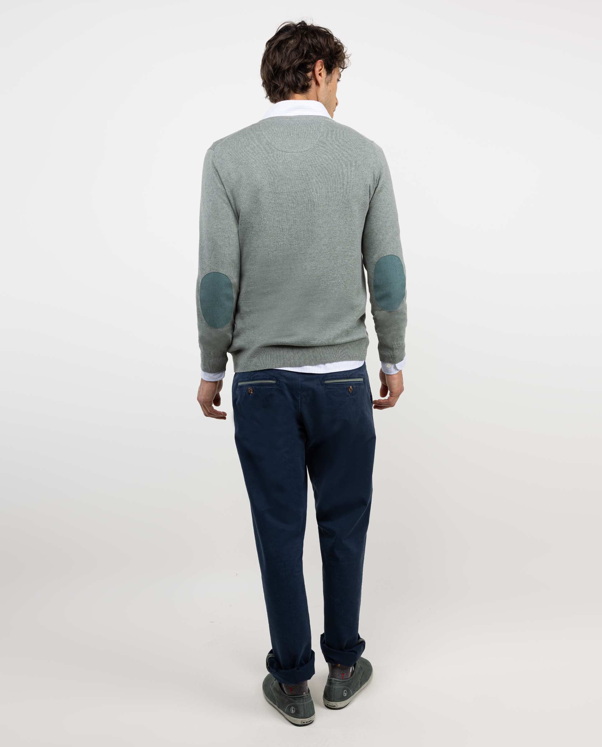 El Ganso® Lichen Green V-Neck Jumper W Elbow Patches
