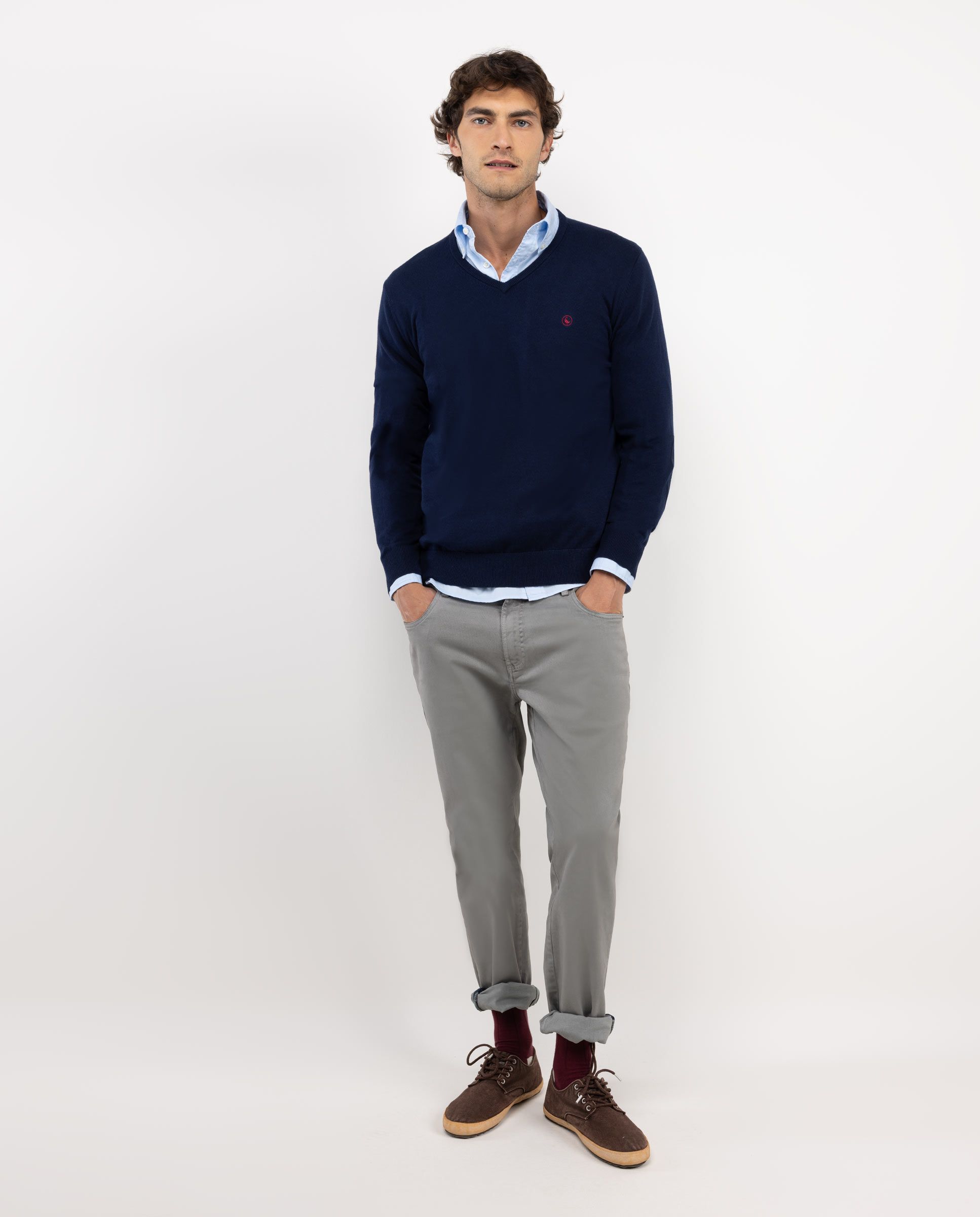 El Ganso® Navy V-Neck Jumper W Elbow Patches
