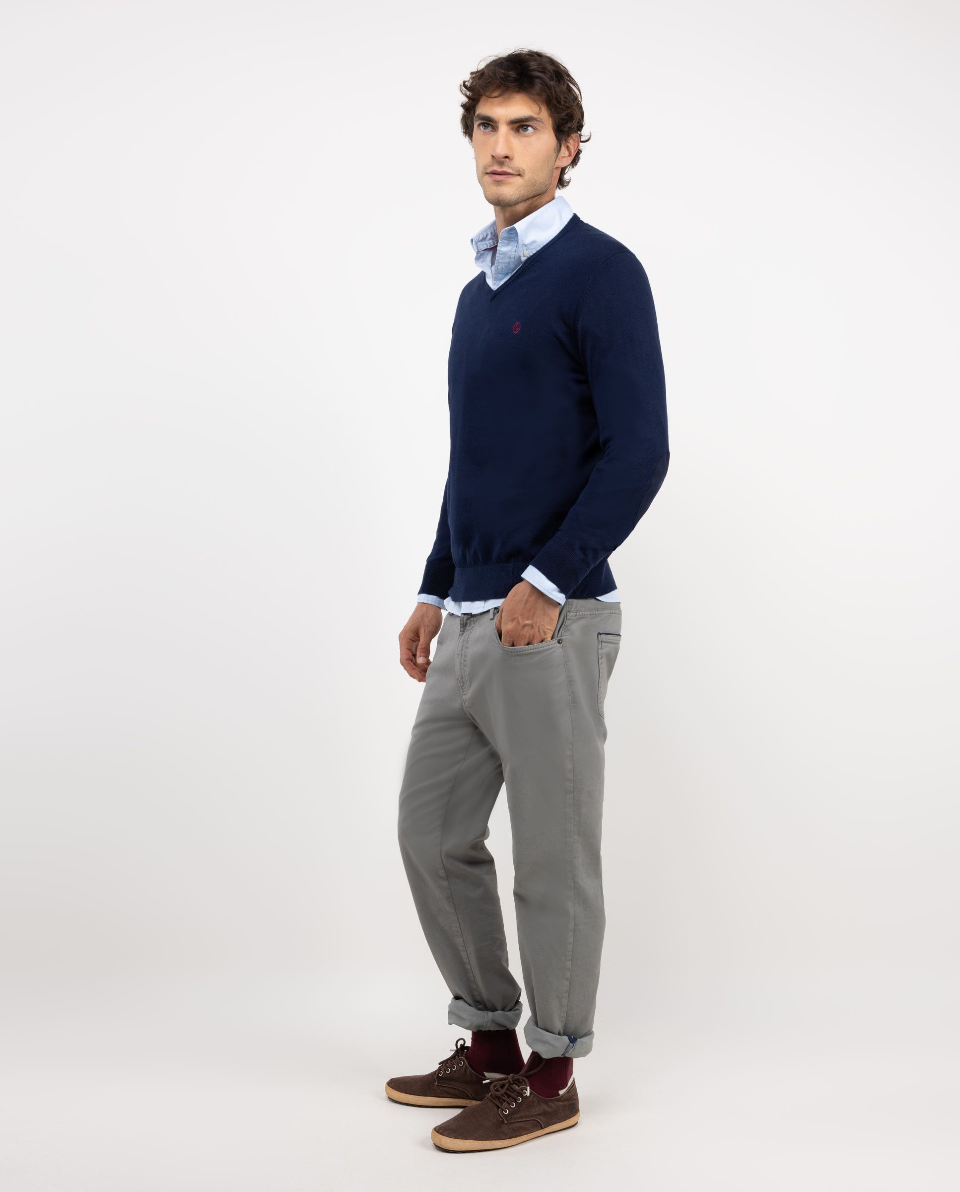 El Ganso® Navy V-Neck Jumper W Elbow Patches