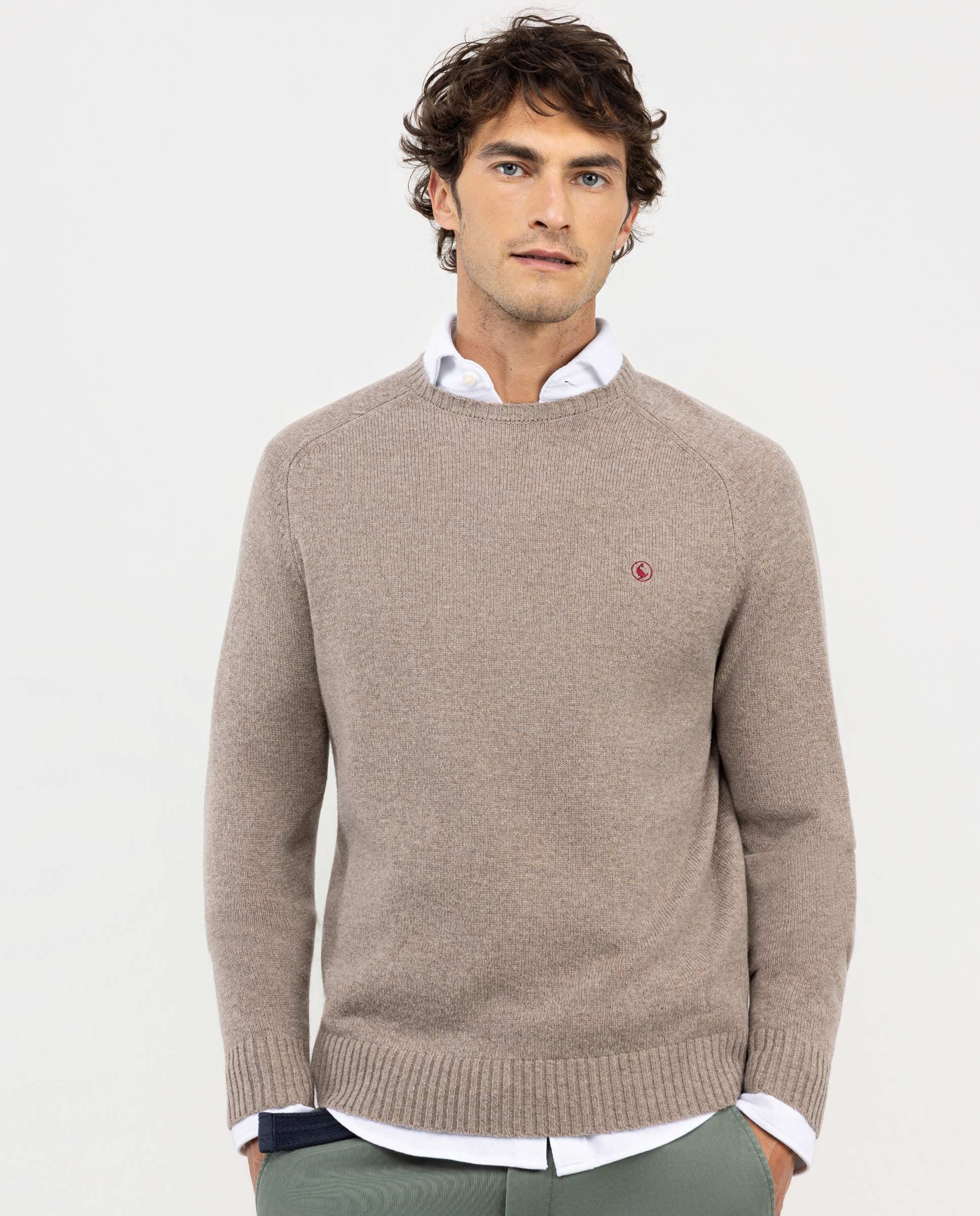 El Ganso®Pullover Merino-Wolle Rundhalsausschnitt Beige