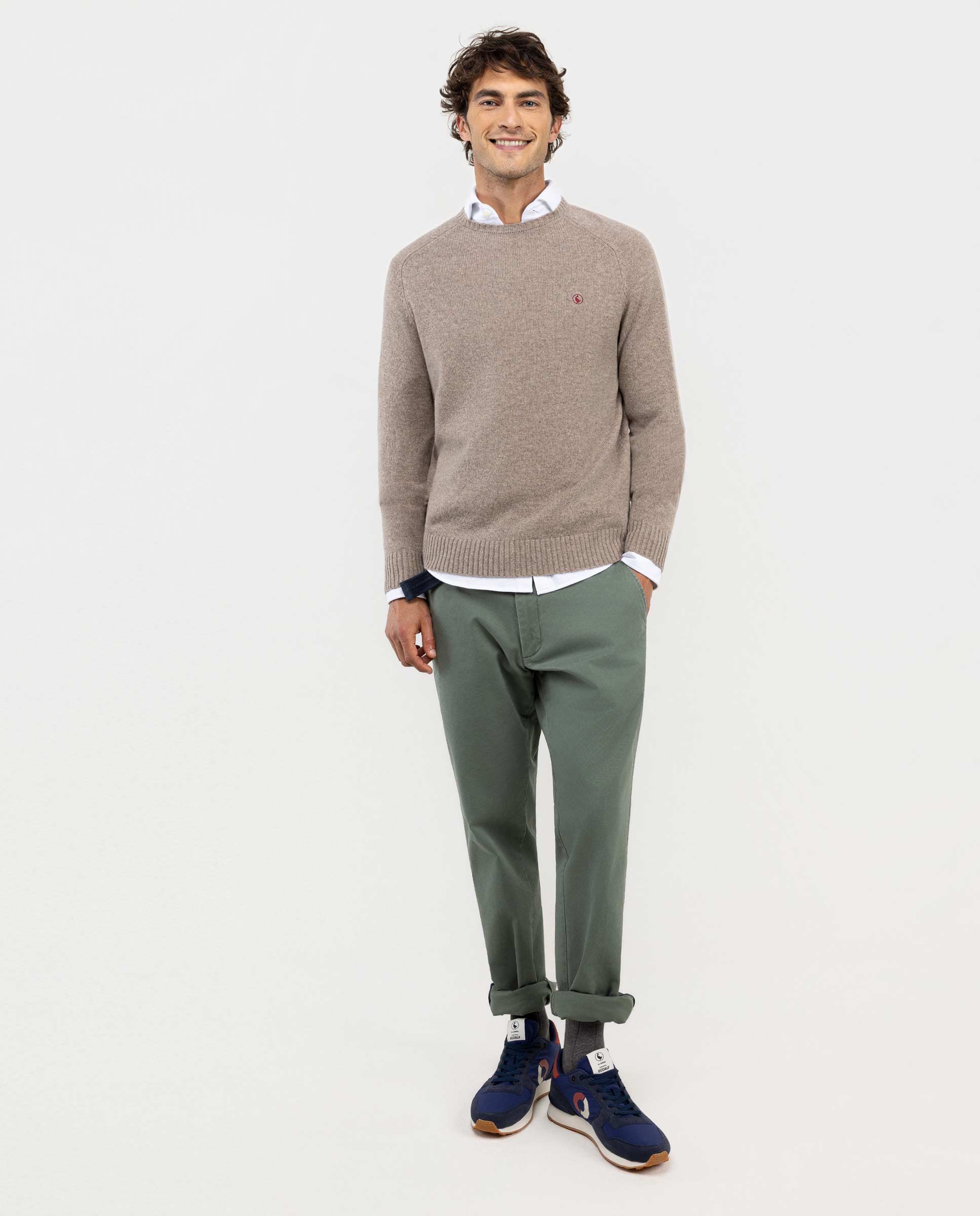 El Ganso®Pullover Merino-Wolle Rundhalsausschnitt Beige