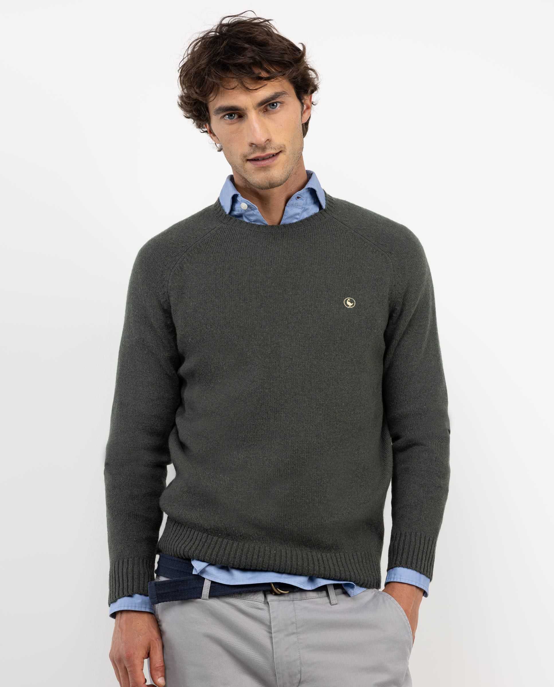 El Ganso® Jersey Merino Cuello Caja Verde Oscuro