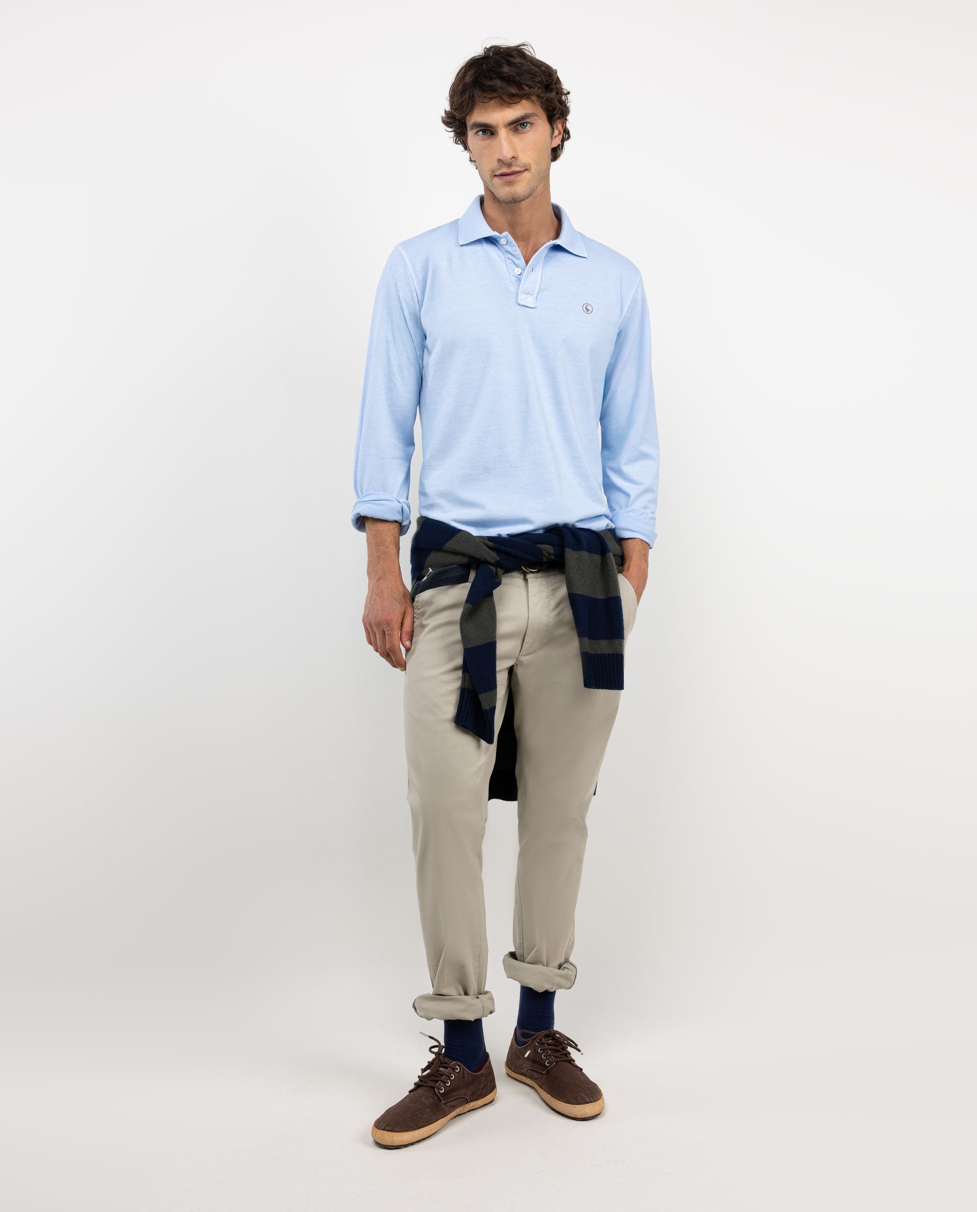 El Ganso® Light Blue Long-Sleeved Knit Polo Shirt