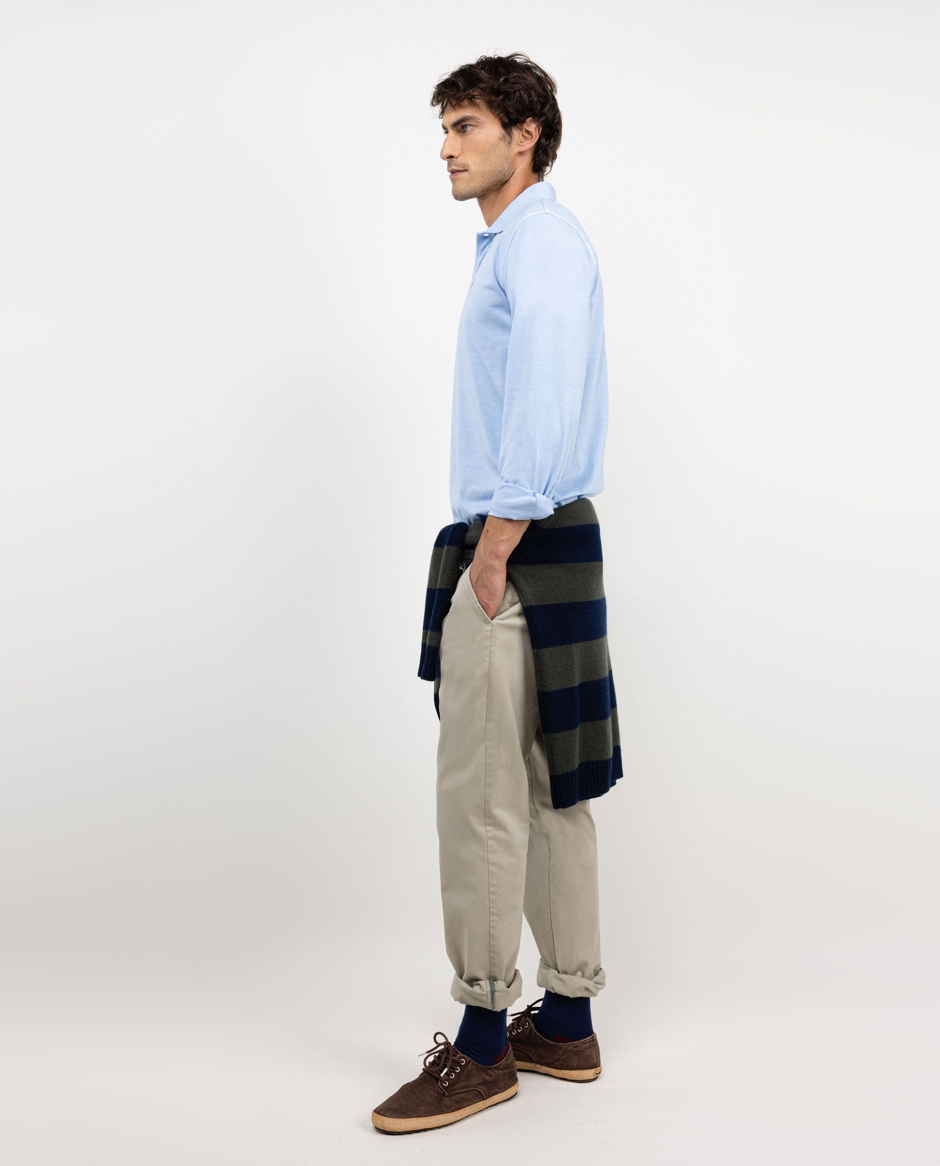 El Ganso® Light Blue Long-Sleeved Knit Polo Shirt