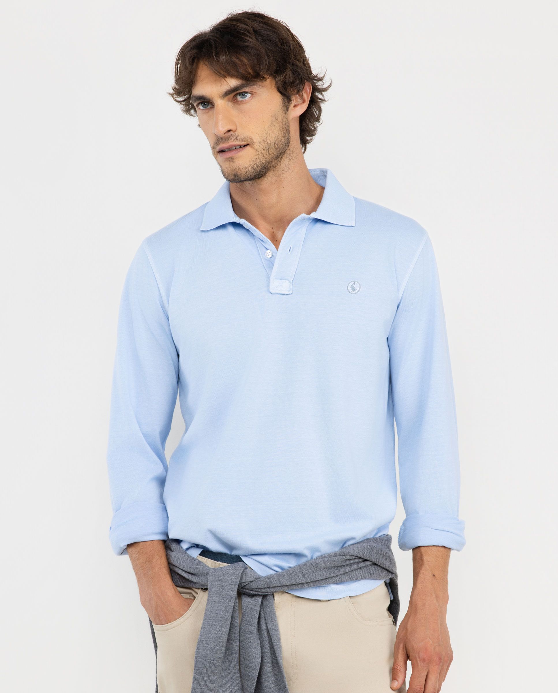 El Ganso® Polo Logo Bordado Manga Larga Celeste