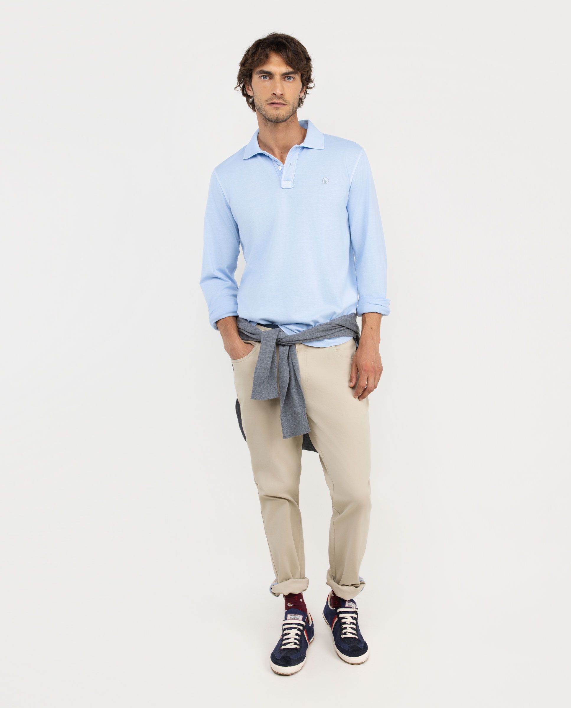 El Ganso® Polo Logo Bordado Manga Larga Celeste