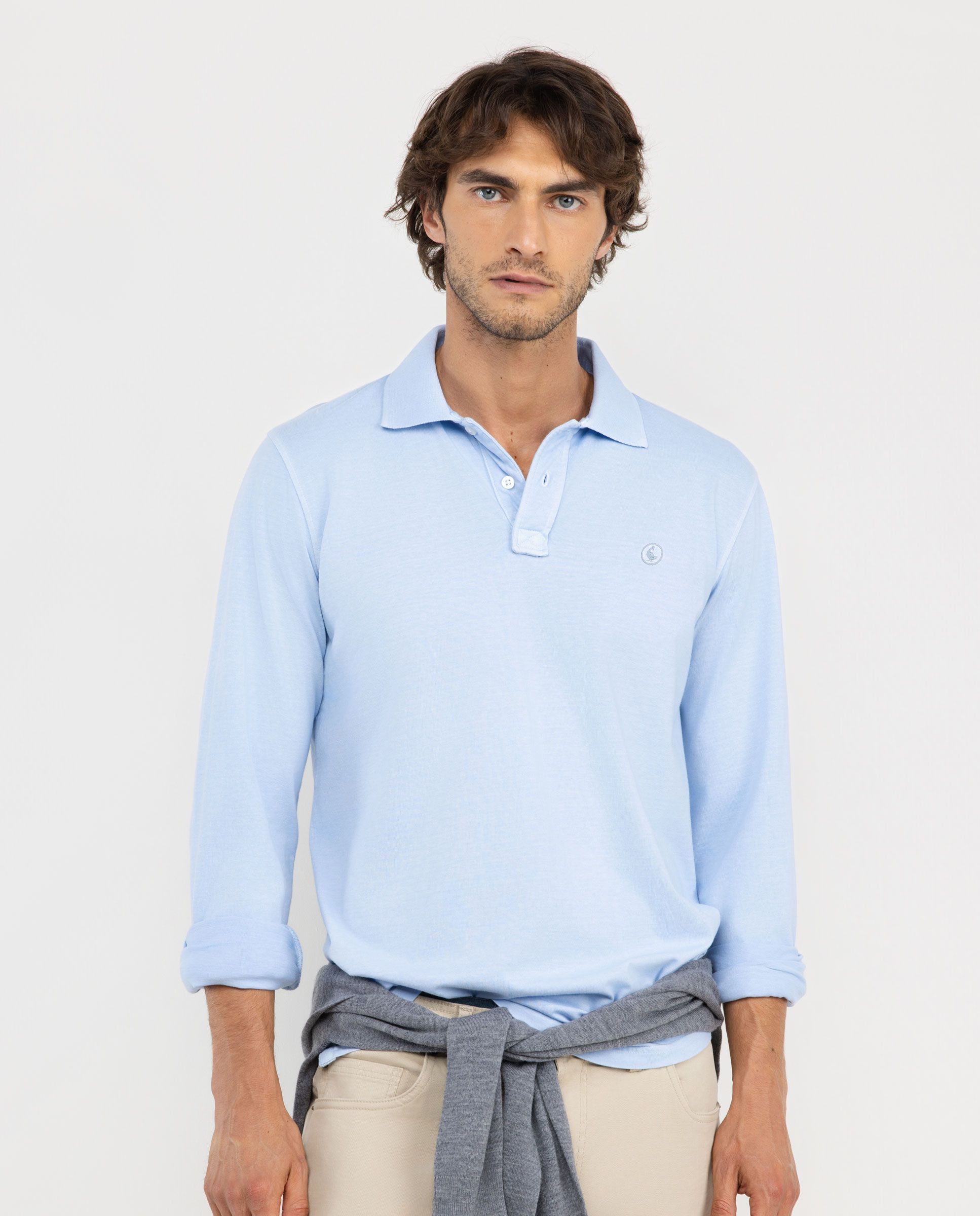 El Ganso® Polo Logo Bordado Manga Larga Celeste