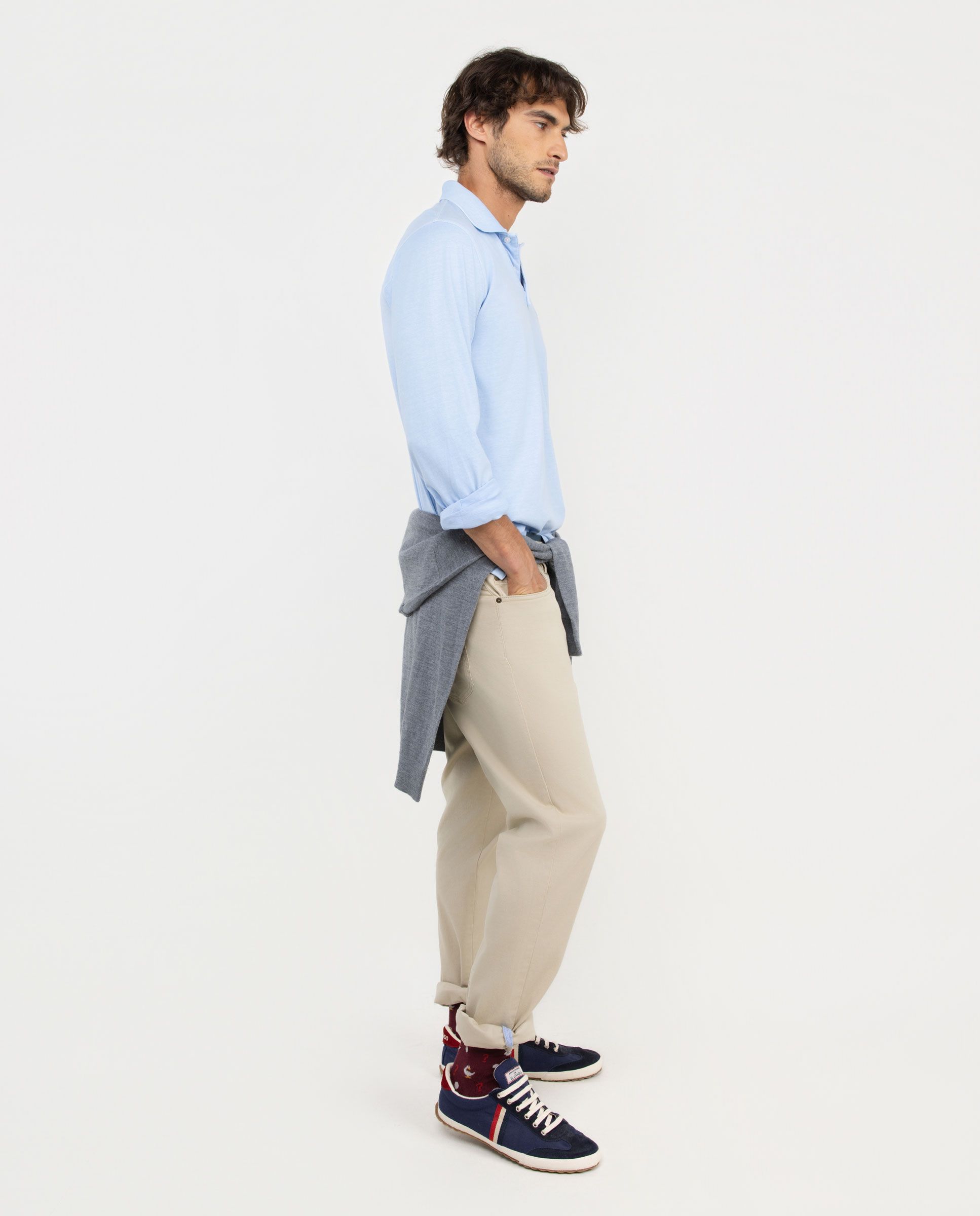 El Ganso® Polo Logo Bordado Manga Larga Celeste