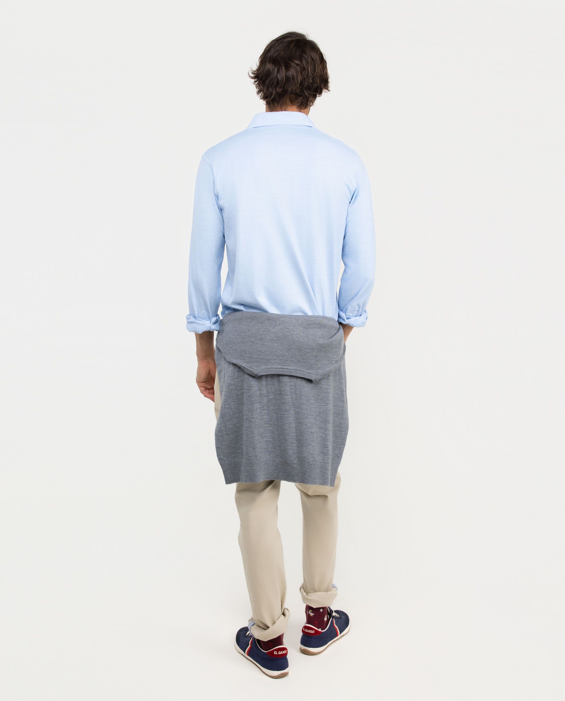 El Ganso® Polo Logo Bordado Manga Larga Celeste