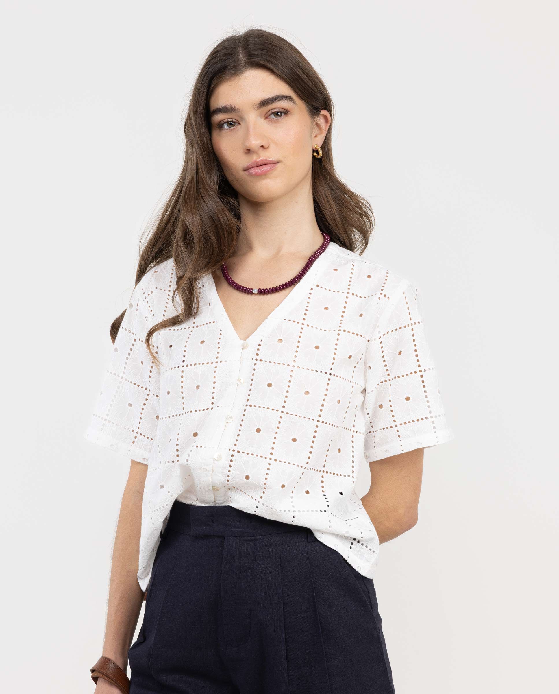 El Ganso® Camisa Lina Bordados Blanco